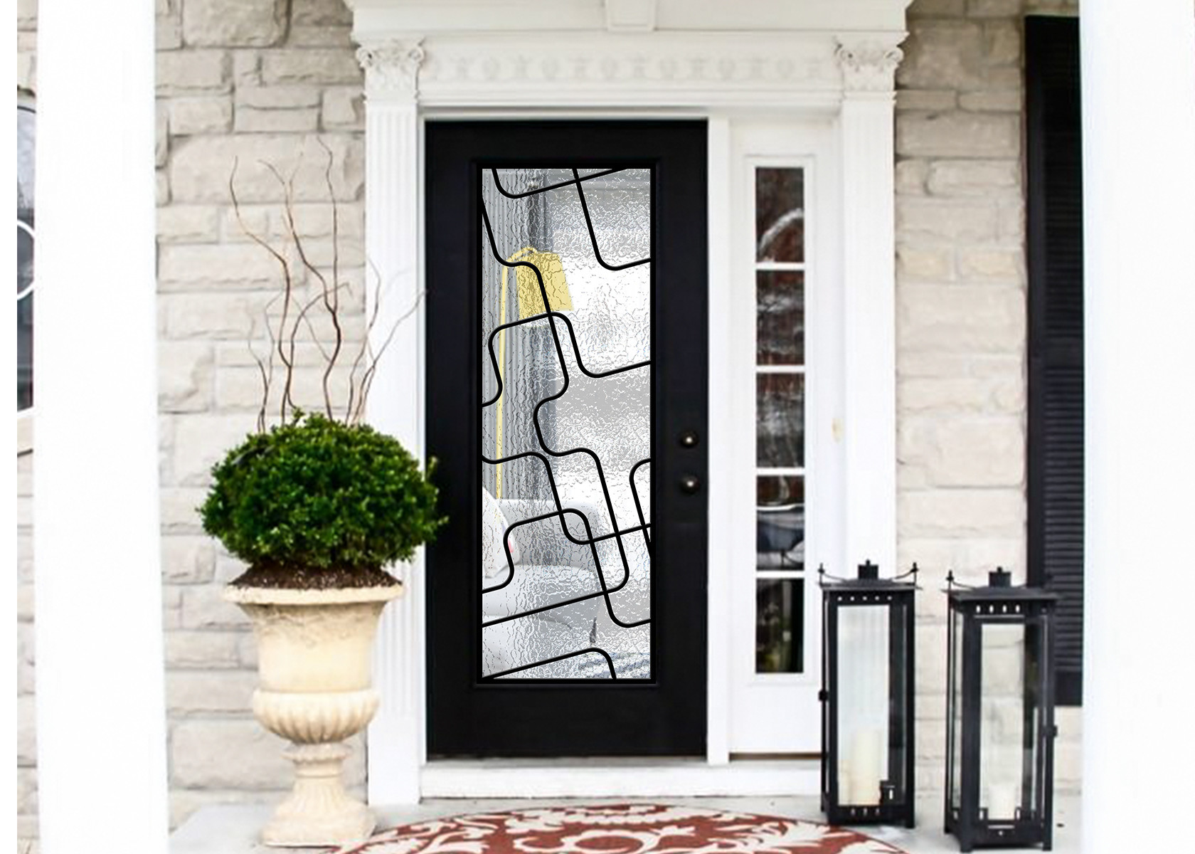 Natural Lighting Elegant Inlaid Wrought Iron Door Glass For Building ...